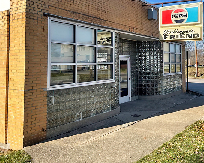 That iconic yellow brick and glass block entrance has welcomed hungry Hoosiers for generations. The Pepsi sign promises refreshment awaits inside.