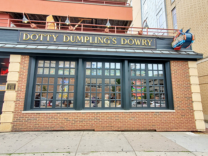 The unassuming brick exterior of Dotty Dumpling's Dowry belies the burger paradise within. Like finding a treasure chest disguised as a toolbox.