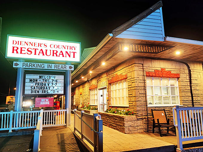 The unassuming exterior of Dienner's Country Restaurant hides culinary treasures within. Like finding a Broadway show in a small-town theater.
