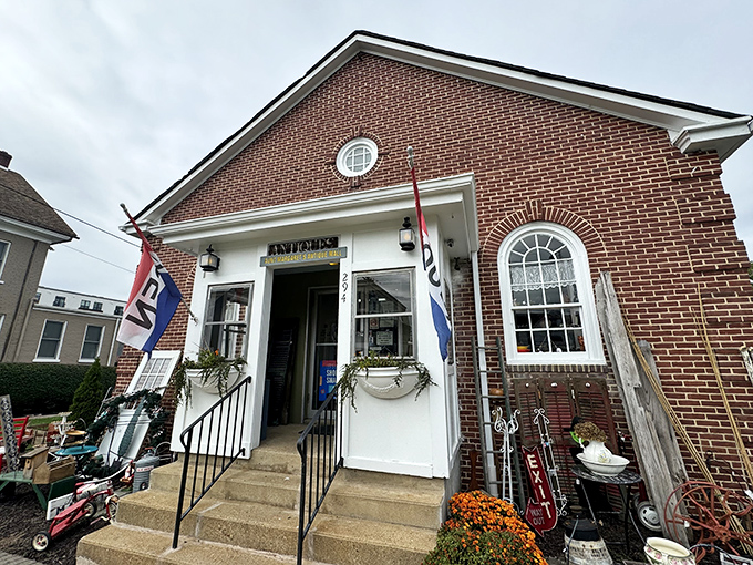 The charming brick exterior of Aunt Margaret's Antique Mall beckons with promises of treasures within. Those arched windows have witnessed decades of Delaware history.