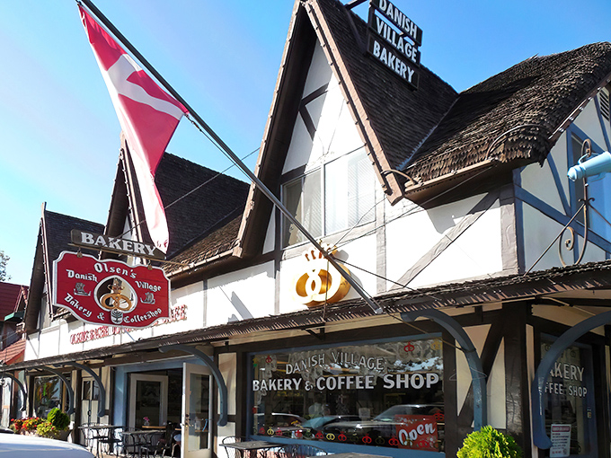 The storybook facade of Olsen's Danish Village Bakery looks like it was plucked straight from Hans Christian Andersen's imagination and dropped into sunny California.
