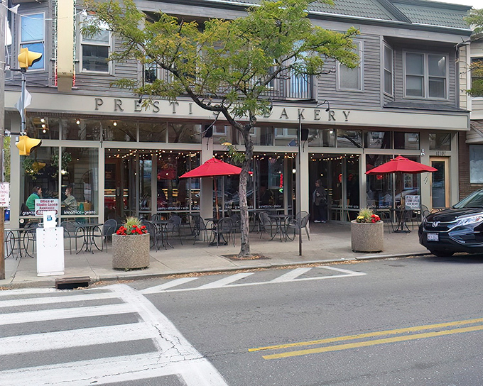 Presti's iconic storefront welcomes visitors with its classic signage and inviting outdoor seating area. Little Italy's crown jewel beckons carb enthusiasts from across Ohio.