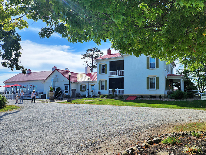 A storybook farmhouse with its signature red roof beckons hungry travelers. This isn't just dinner&mdash;it's a countryside escape in Adena.