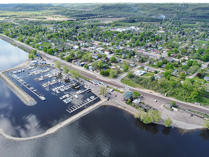 Pepin's marina stretches into Lake Pepin like nature's welcome mat, inviting boaters to dock and landlubbers to daydream about life on the water.