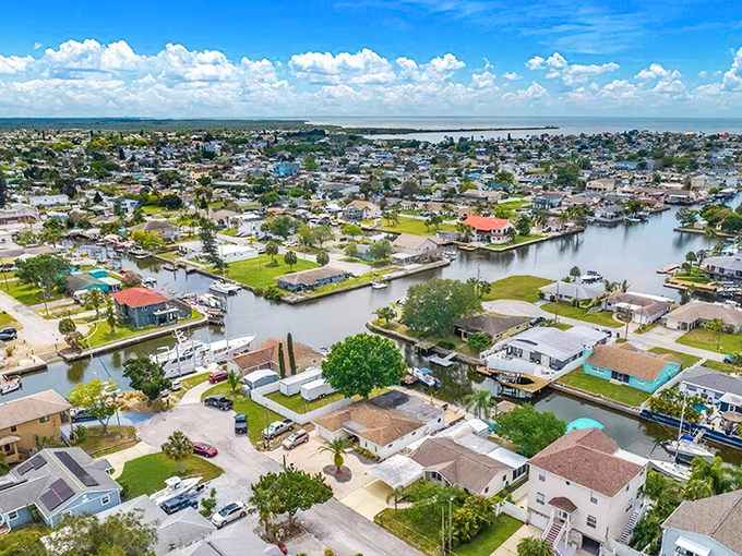 Hudson's waterfront neighborhoods unfold like a real estate dream from above, where every home seems to have either a boat dock or a neighbor who does&mdash;Florida living without the South Beach price tag.