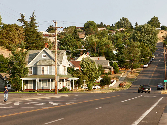 Pendleton's residential streets rise and fall with the landscape, creating a scene that feels like Norman Rockwell painted Eastern Oregon.