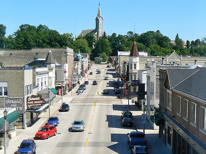 Franklin Street stretches toward the horizon like a Norman Rockwell painting come to life, church steeple standing sentinel over the bustling downtown.