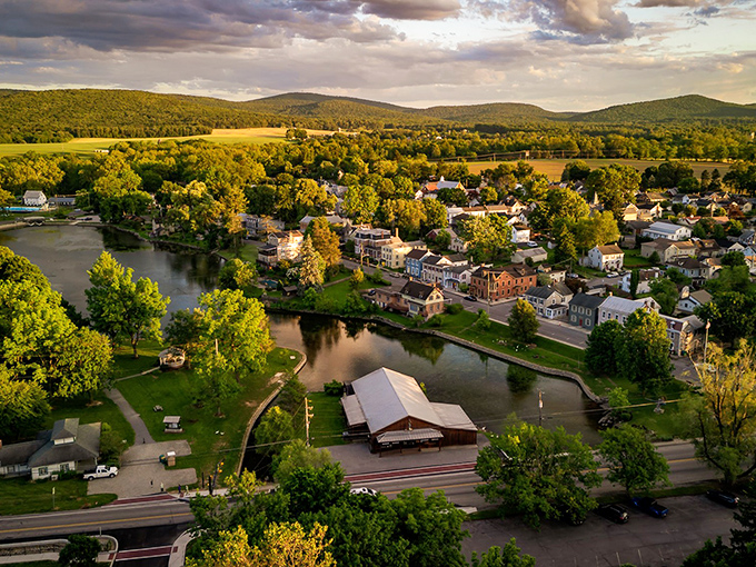 A bird's-eye view that makes you wonder if Norman Rockwell and Mother Nature collaborated on designing the perfect small town.