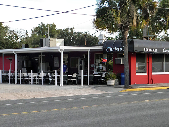Where palm trees meet comfort food &ndash; Christo's iconic red exterior promises a breakfast experience that puts theme park dining to shame.