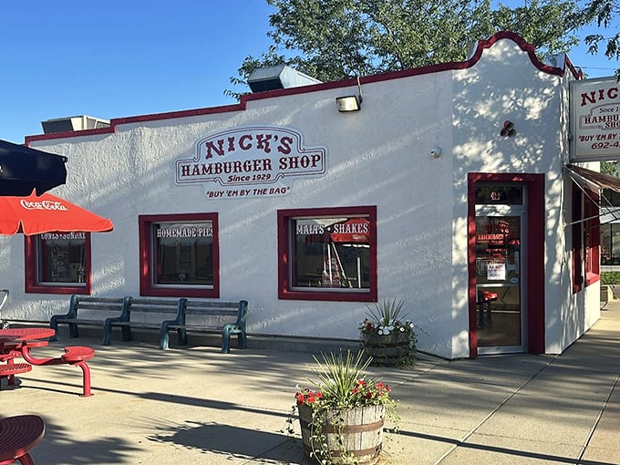 Nick's iconic white building with red trim stands as a beacon of burger perfection in downtown Brookings. Some architectural wonders don't need skyscraper status to achieve greatness.