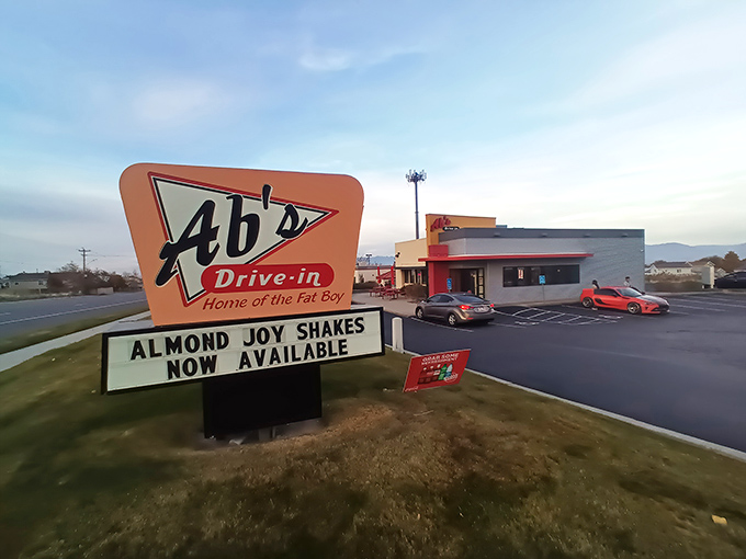 Ab's iconic roadside sign promises joy in the form of Almond Joy shakes and the legendary Fat Boy experience.