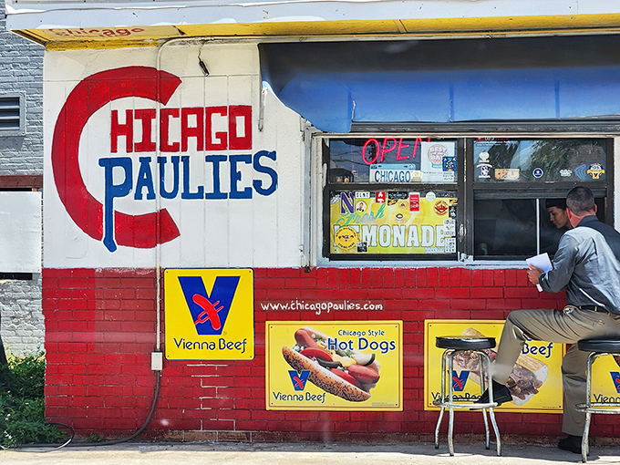 The red and white facade of Chicago Paulie's stands like a Windy City embassy on Tampa soil, complete with that iconic Vienna Beef signage that promises authentic Chicago flavor.