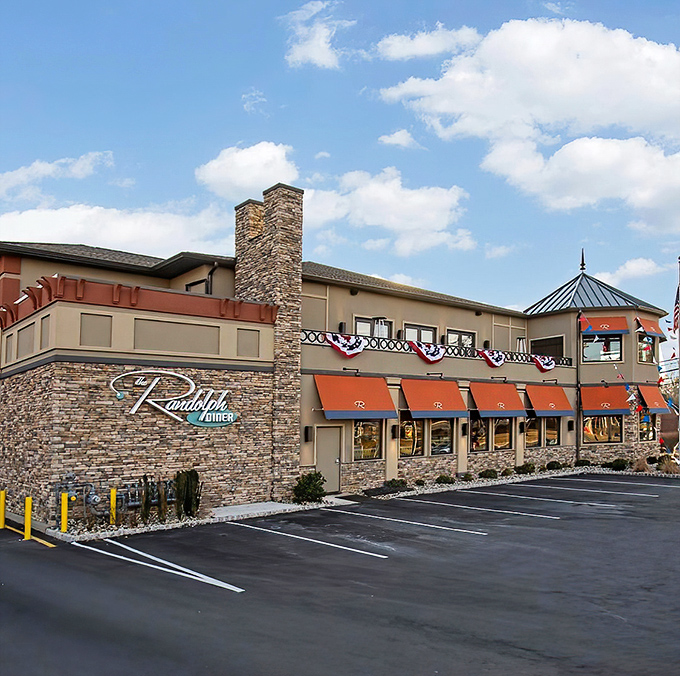 The stone facade and orange awnings of Randolph Diner stand like a beacon of comfort food hope along Route 10.