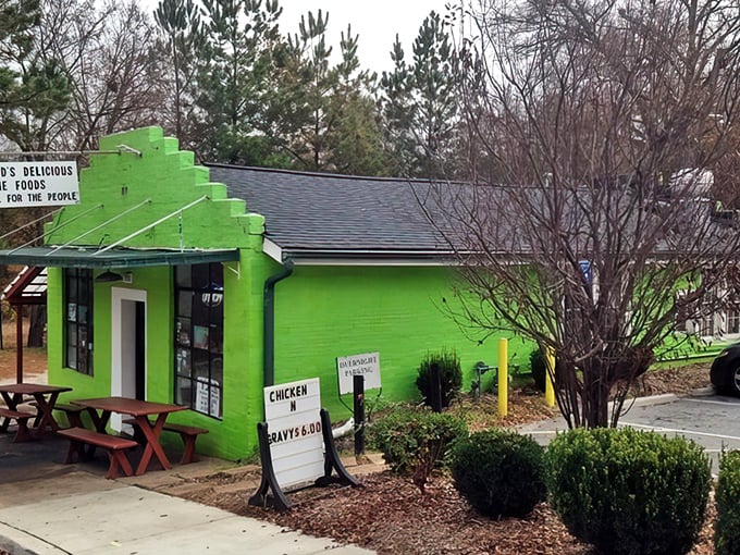 That electric lime-green exterior isn&rsquo;t just eye-catching&mdash;it&rsquo;s a promise of soul food magic inside. Comfort classics, bold flavors, and paradise served hot!