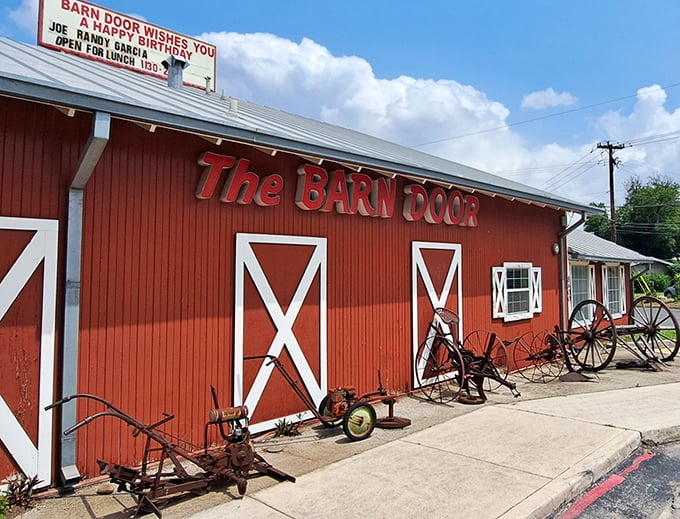 That red barn exterior isn't just for show &ndash; it's a promise of honest-to-goodness Texas steakhouse tradition waiting inside.