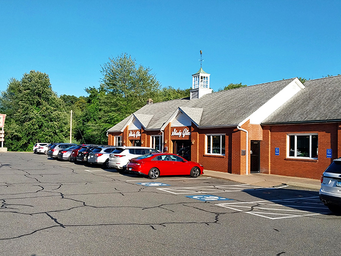 The iconic brick exterior of Shady Glen beckons with its charming cupola—Connecticut's culinary lighthouse guiding hungry travelers home.