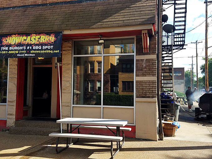 The unassuming exterior of Showcase BBQ proves once again that the best barbecue joints often hide in plain sight. Smoke signals of deliciousness await inside.