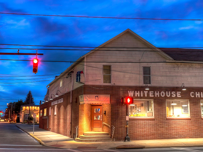 Twilight transforms this humble chicken joint into a beacon of comfort food hope, glowing with promise against the Ohio sky.