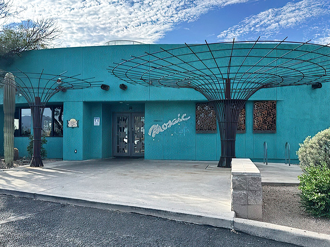 Like a mirage in the desert that actually delivers, Teresa's vibrant exterior promises a colorful experience that extends well beyond its eye-catching turquoise walls.