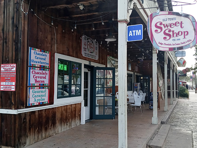 The iconic pink and white sign beckons sugar-seekers to Temecula's wooden-clad time machine of treats and childhood memories.