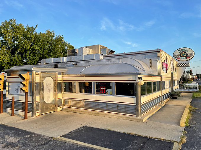 The classic stainless steel exterior gleams in the sunlight, a time capsule of Americana where calories don't count and nostalgia comes with every meal.