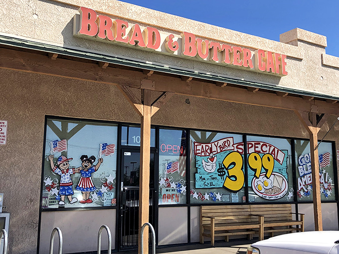 Strip mall on the outside, time machine to simpler days on the inside. The Early Bird Special beckons with its cheerful cartoon chef and promise of affordable morning bliss.