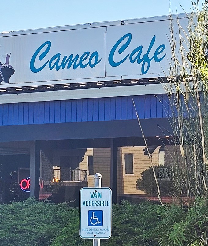 The teal script of Cameo Cafe's sign promises comfort before you even step inside. Like finding a handwritten letter in a world of text messages.