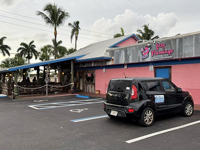 The pink-bricked paradise with a cartoon flamingo sporting sunglasses isn't trying to be fancy—and that's exactly why it's perfect.
