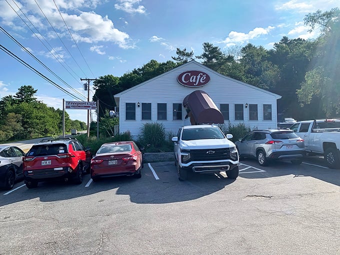 The unassuming white clapboard exterior of Freeport Cafe stands as a beacon for hungry travelers. Maine's culinary treasures often hide in plain sight.