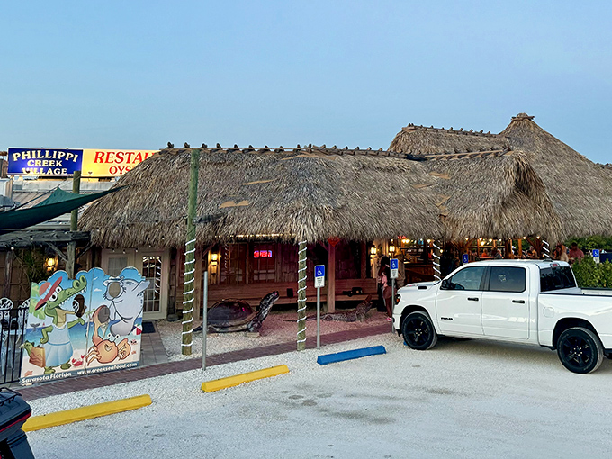 Tiki hut meets seafood heaven! This palm-thatched entrance isn't trying to impress anyone, yet somehow manages to impress everyone who discovers its culinary treasures.