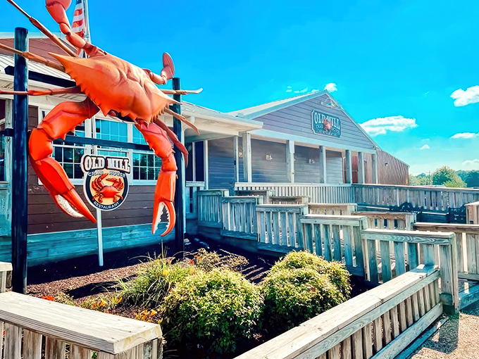 That giant red crab isn't just decoration&mdash;it's practically a lighthouse guiding hungry seafood lovers to this Delmar treasure.