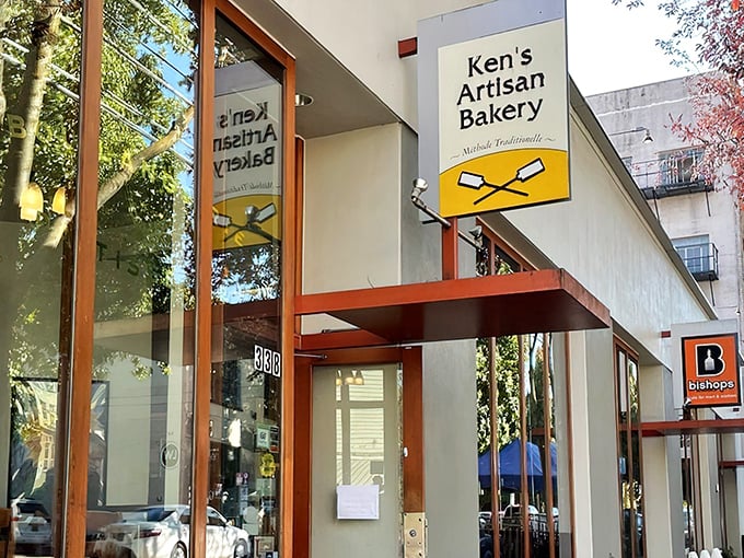 From another angle, Ken's modern exterior blends seamlessly into Portland's Northwest District. Like finding a Michelin-starred restaurant disguised as your neighbor's house.