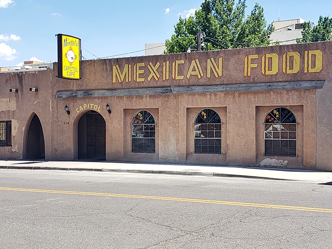 The adobe fa&ccedil;ade with "MEXICAN FOOD" in bold yellow letters isn't trying to impress anyone&mdash;it's too busy perfecting what's inside instead.