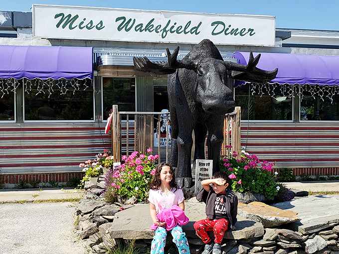 At Miss Wakefield Diner, a towering moose greets you outside while hearty small-town breakfasts await inside.