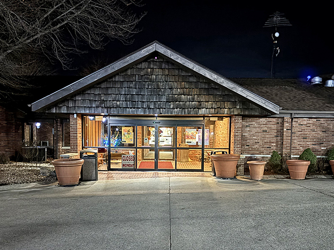 Night falls, but the promise of a legendary meal beckons through those doors. Indiana's carnivore cathedral awaits.