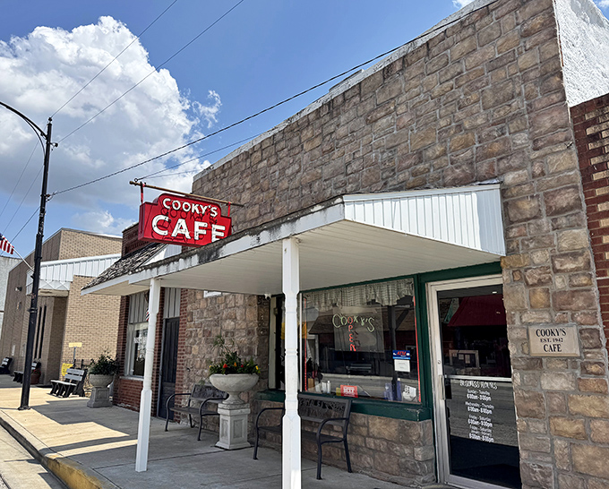 That glorious stone facade and red sign beckon hungry travelers like a lighthouse guides ships to shore.