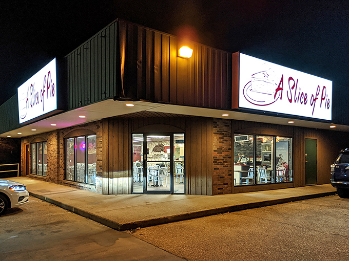 Even at night, A Slice of Pie's welcoming glow beckons pie lovers to Rolla's humble temple of dessert perfection.
