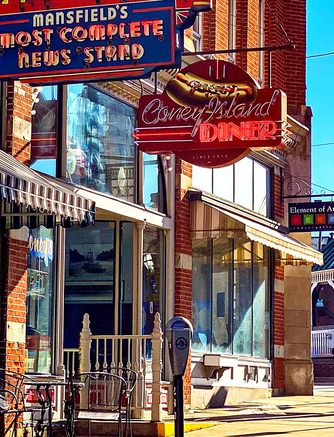 That iconic neon sign beckons like an old friend, promising comfort food salvation on Mansfield's North Main Street.