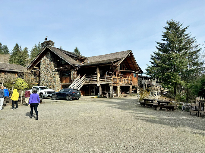 Like a lumberjack's dream home on steroids, Camp 18's stone and timber exterior welcomes hungry travelers with rustic charm and Paul Bunyan proportions.