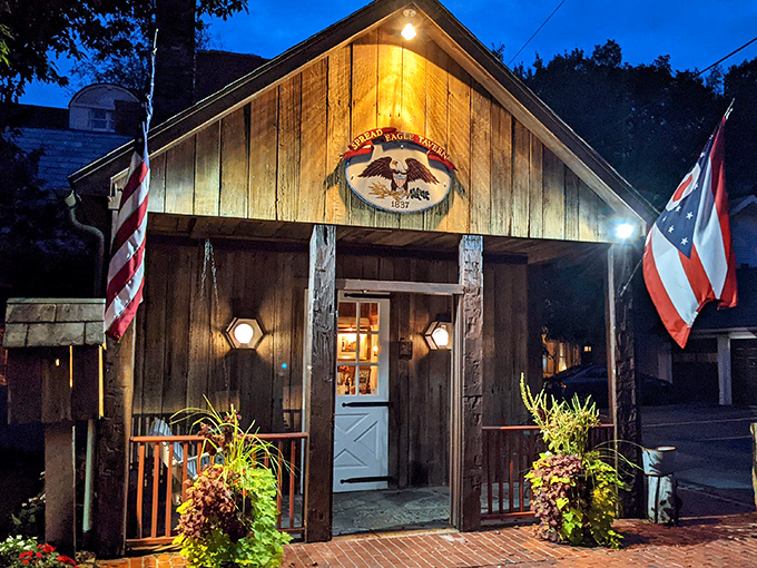 American flags and warm lights transform this humble barn into Ohio's most delicious time machine.