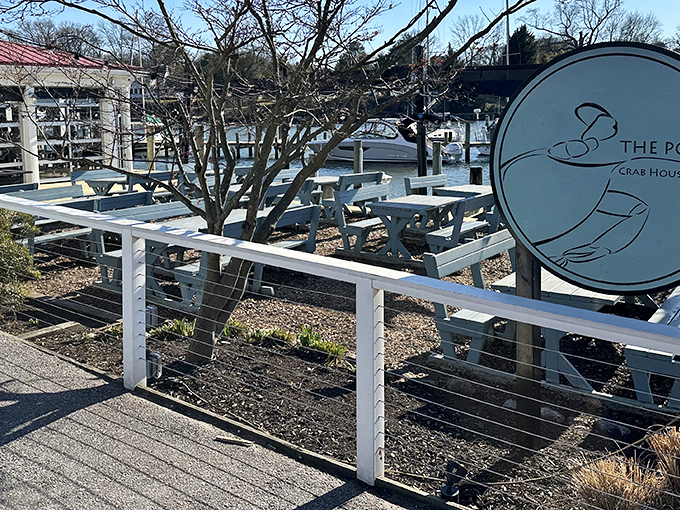 The restaurant's signature blue logo welcomes seafood pilgrims to their promised land. Those picnic tables have witnessed more seafood euphoria than a fisherman's dream.