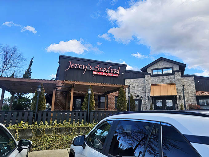 The welcoming exterior beckons seafood lovers with its combination of rustic charm and modern touches. Even from the parking lot, you can almost smell the Old Bay in the air.