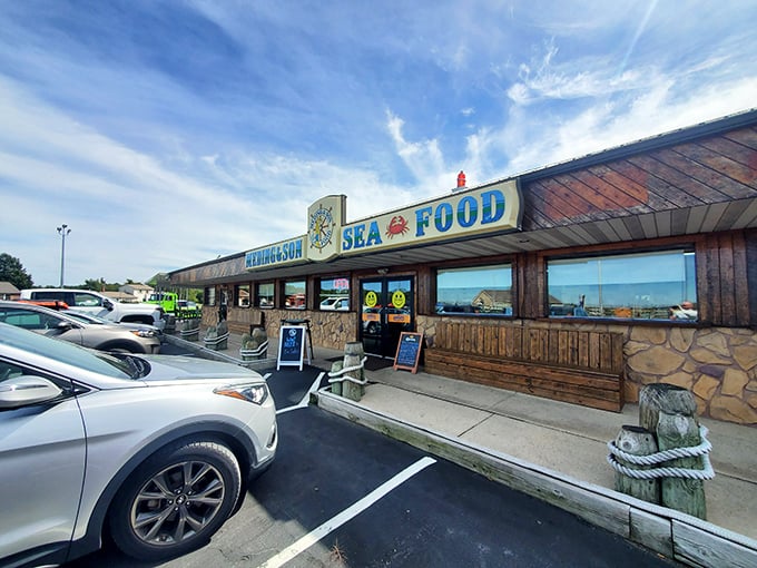 The unassuming exterior of Meding's Seafood stands like a siren call to seafood lovers, promising treasures from the deep without any coastal pretension.