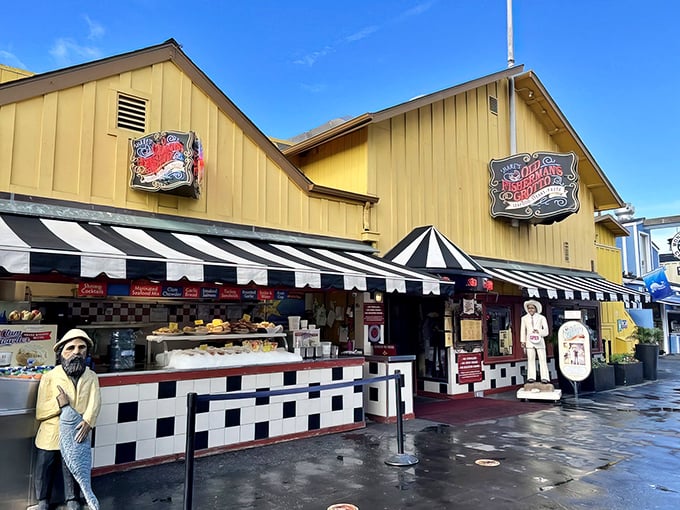 The sunshine-yellow exterior of Old Fisherman's Grotto stands out on Monterey's Wharf like a beacon calling to hungry seafood lovers everywhere.