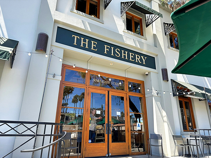 The Fishery’s inviting facade hints at what’s inside — fresh coastal flavors served with laid-back California charm.