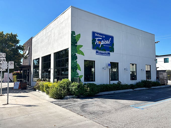 The clean white exterior of Tropical Smokehouse belies the flavor explosion waiting inside. Florida BBQ has found its architectural soulmate.