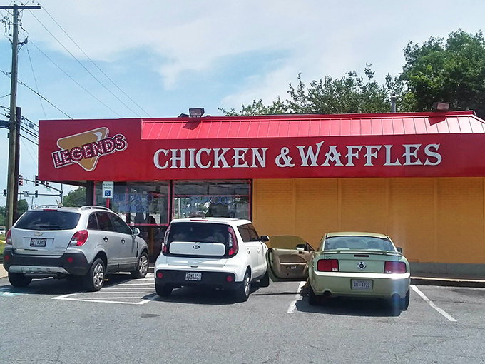 Parking lot full? Always a good sign. Legends' bright yellow walls and bold signage make no apologies for what they do best.