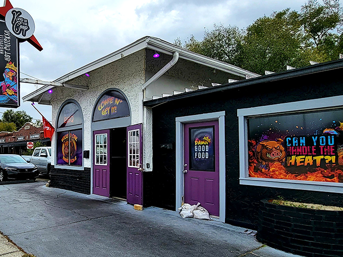 Those purple doors aren't just for show&mdash;they're portals to a barbecue dimension where smoke meets Tampa flair in delicious harmony.