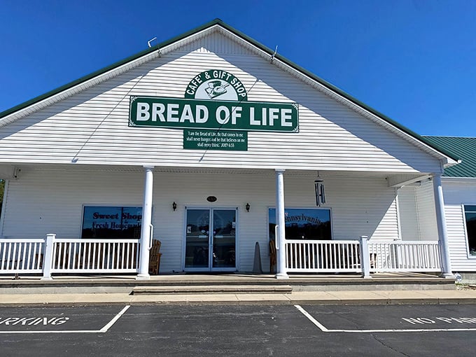 Bread of Life" isn't just a name—it's a promise. The café's charming exterior and front porch invite you to slow down before you even step inside.