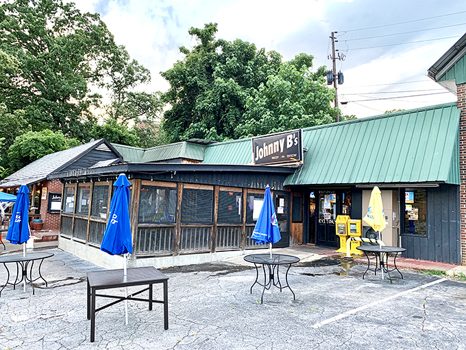 The unassuming green-roofed exterior of Johnny B's hides culinary treasures that would make gold rush prospectors drop their pans and grab forks instead.